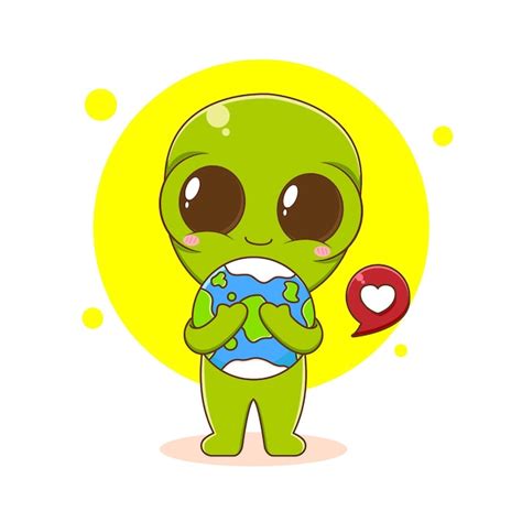 Premium Vector Cute Alien Character Holding Earth