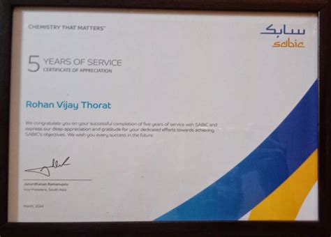 Rohan Thorat On Linkedin Successfully Completed 5 Years At Sabic