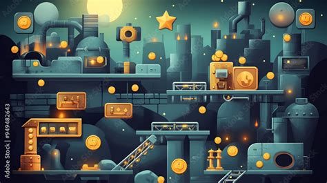 A Retro Arcade Game Level Map Interface With Underground Factory Elements Featuring Traps Steel