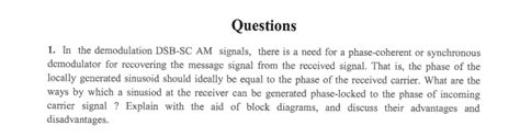Solved Questions 1 In The Demodulation Dsb Sc Am Signals