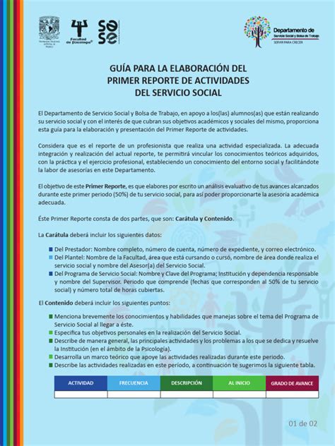 Guia Para Elaboracion Del Primer Reporte De Actividades Servicio Social