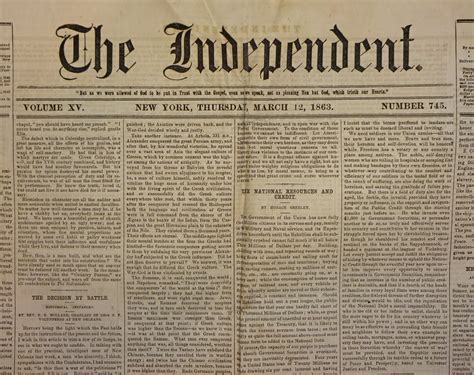 The Independent Newspaper March 12 1863 With Frederick Douglass