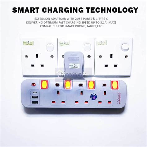 SUNSTAR Multiple T Adaptor Socket Way Way Adaport With A USB Type C Port Multiple Extension