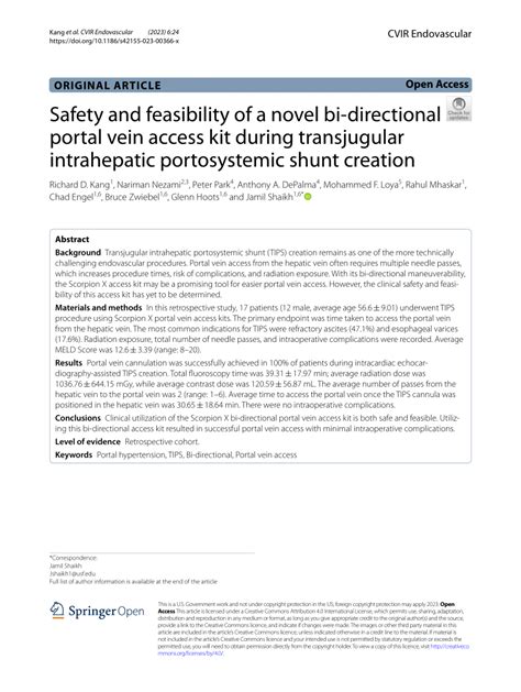 Pdf Safety And Feasibility Of A Novel Bi Directional Portal Vein