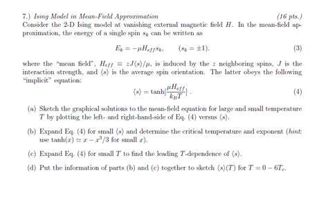Solved 7 Ising Model In Mean Field Approximation 16