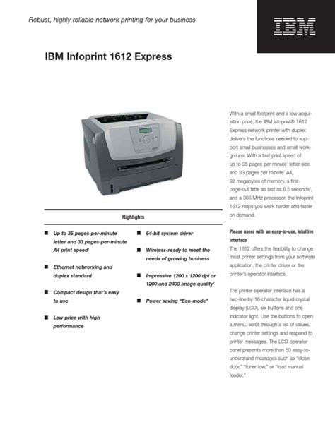 Ibm Infoprint 1612 Datasheet Pdf Printer Computing Microsoft Windows