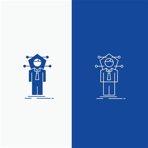 Business Connection Human Network Solution Line And Glyph Web Button In Blue Color Vertical