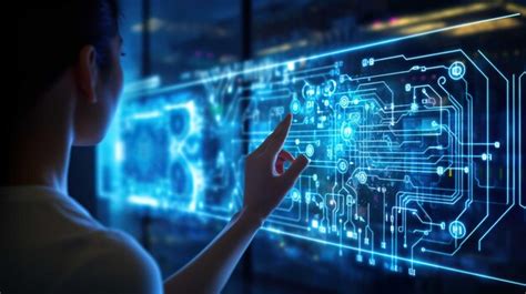 Premium Photo Internet Digital Circuit Panel Womens Index Finger Pointing The Iot Digital