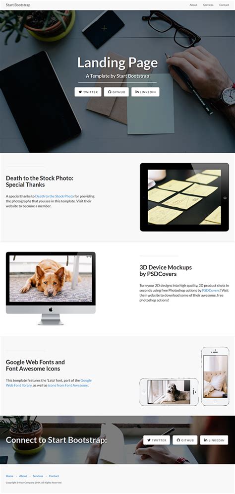 Landing Page Free Bootstrap HTML Theme Behance