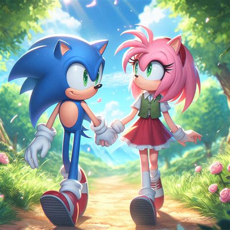 Sonic And Amy Holding Hands By Stitchfan08steven On Deviantart