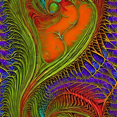 Fractal Pattern Seemless Fibonacci Leaves Jungle Style Keliki Kawan