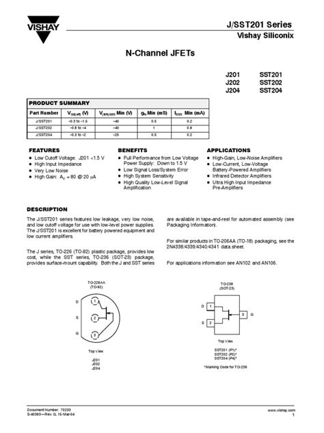 J201 J202 J203 Sst201 Sst202 Sst204 Vishay Pdf Amplifier