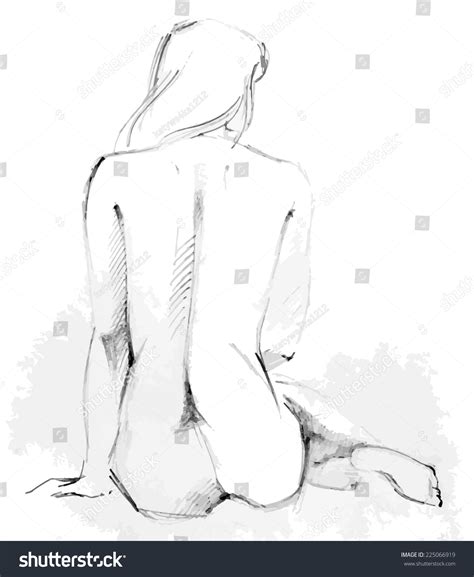 Hand Drawn Naked Female Sitting Back Stock Vector Royalty Free Shutterstock