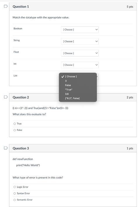 Solved Match The Datatype With The Appropriate Value