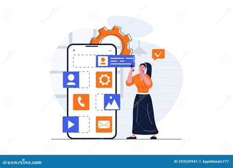Ui Ux Development Web Concept With Character Scene Woman Creating Mobile Interface And Placing
