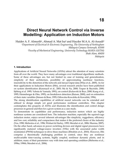 Pdf Direct Neural Network Control Via Inverse Modelling Application On Induction Motors
