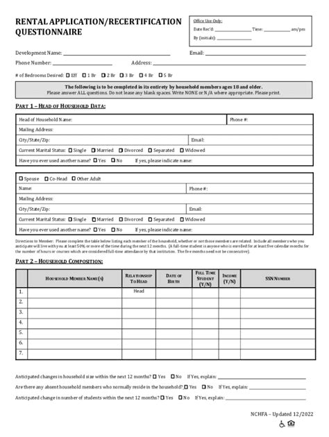 Fillable Online Rental Application Recertification Questionnaire Fax Email Print Pdffiller