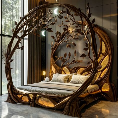 Twilight Tranquility Moonlit Forest Canopy Beds With Stained Glass