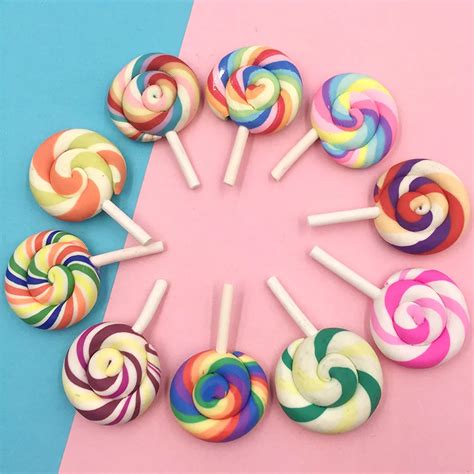 카와이 클레이 레인보우 롤리팝 카보 숑 플랫 백 스크랩북 헤어 보우 센터 장식 Diy 공예 장식 10 개 피규어 And 미니어처 Aliexpress