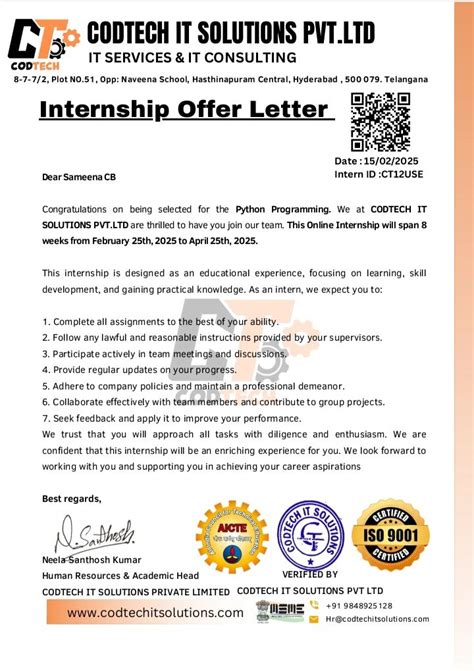 Internship Python Codtech Newbeginning Sameena Sajin