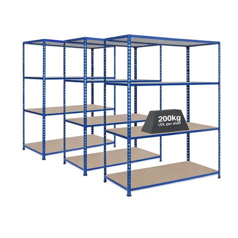 3x Storalex Sx200 Industrial Shelving 1830mm High 200kg Blue Tufferman