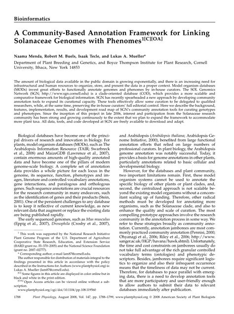Pdf A Community Based Annotation Framework For Linking Solanaceae