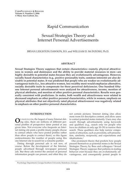 PDF Sexual Strategies Theory And Internet Personal Advertisements