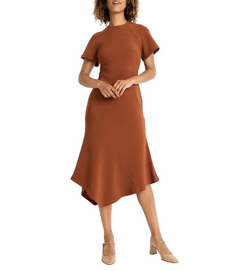 Maggy London Mock Neck Ottoman Crepe Asymmetrical Midi Dress Dillards