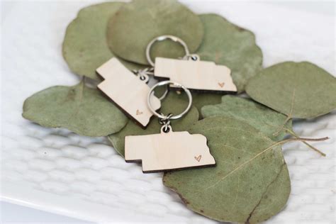 Nebraska Wooden Keychain Laser Engraved State Outline Etsy