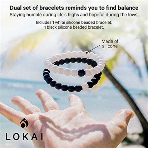 Lokai Silicone Beaded Bracelet Pair For Women And Men Black And White Small 6 Inch Circumference