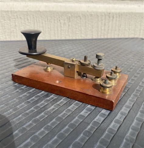 Antique Morse Code Key Brass On Wooden Base Morse Telegraph Key £39