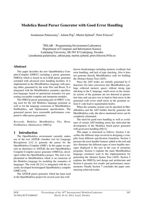 Pdf Modelica Based Parser Generator With Good Error Handling