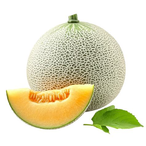 Fresh Melon With Vibrant Orange Flesh And Green Leaf Isolated On A
