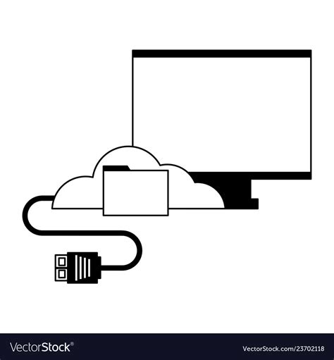 Computer Monitor Cloud Computing Folder Cable Vector Image