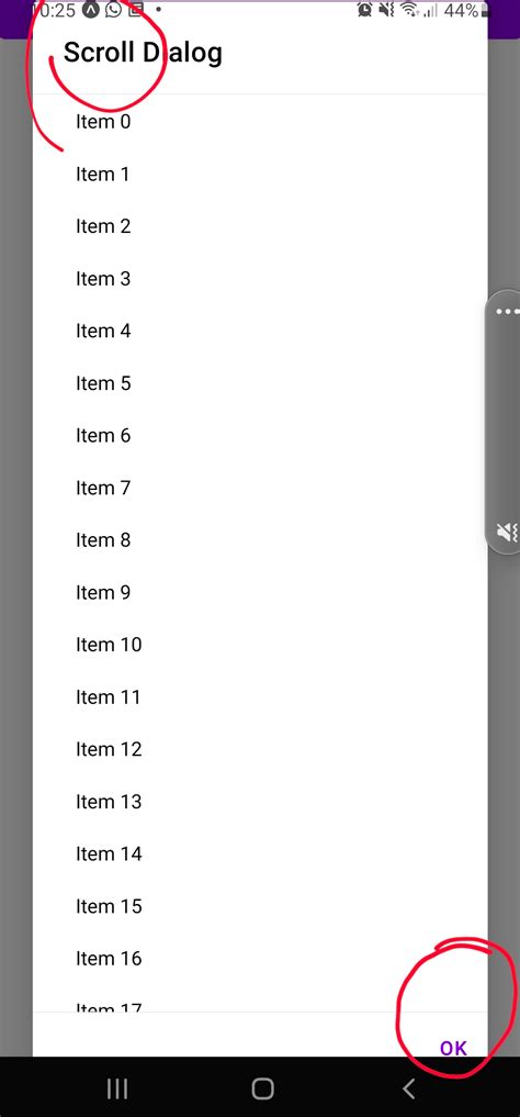 the dialog with scrollarea title and actions goes beyond safeareaview