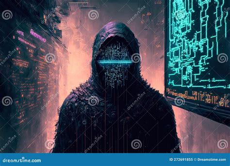 Fantastic Portrait Of A Hacker Cyber Security Internet Concept Stock Illustration