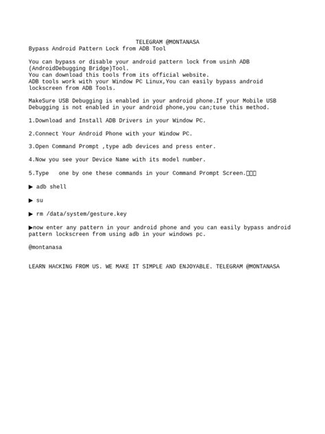 Bypass Android Pattern Lock Using Adb By Montanasa Pdf