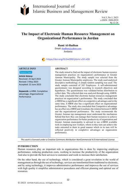 Pdf The Impact Of Electronic Human Resource Management On Organizational Performance In Jordan