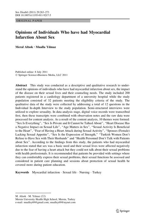 Pdf Opinions Of Individuals Who Have Had Myocardial Infarction About Sex