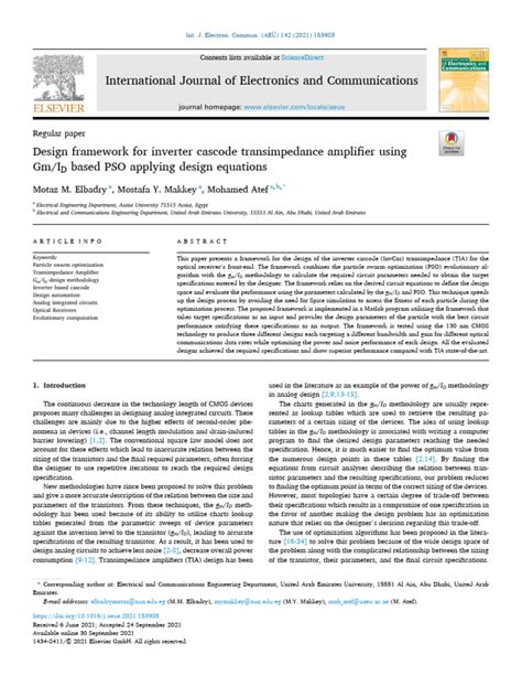 Design Framework For Inverter Cascode Transimpedance Amplifier Using Gmid Based Pso Applying