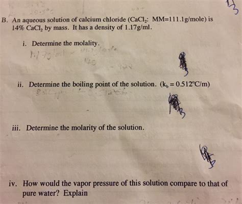 Solved An Aqueous Solution Of Calcium Chloride Cacl2 Mm