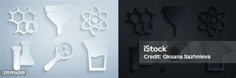 Set Microorganisms Under Magnifier Atom Test Tube And Flask Chemical Laboratory Glassware Beaker