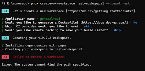 nestjs pnpm nx failed to create a workspace stack overflow