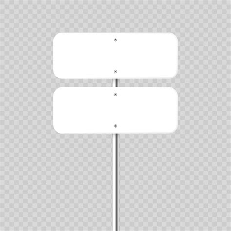 도로 교통 표지 크롬 금속 기둥에 있는 고속도로 간판 텍스트를 넣을 수 있는 빈 화이트 보드 방향 표지판 및 웨이파인더 정보 표시 모형 벡터 그림 프리미엄 벡터