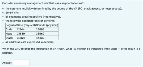 Solved Consider A Memory Management Unit That Uses Chegg