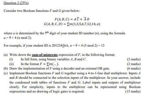 Solved Question 2 25 Consider Two Boolean Functions F And