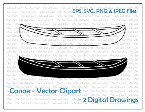 Canoe Camping Vector Clipart Outline And Stamp Drawing Illustrations