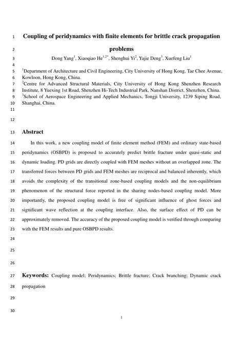pdf coupling of peridynamics with finite elements for brittle crack