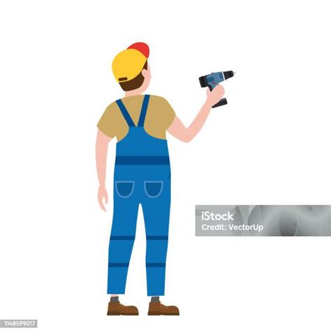 드라이버와 전문 노동자 남자 벡터 일러스트 레이 션 고립 된 건설 산업 수리 신축 주택 건물 내부 가정 생활에 대한 스톡 벡터