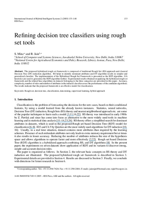 Pdf Refining Decision Tree Classifiers Using Rough Set Tools